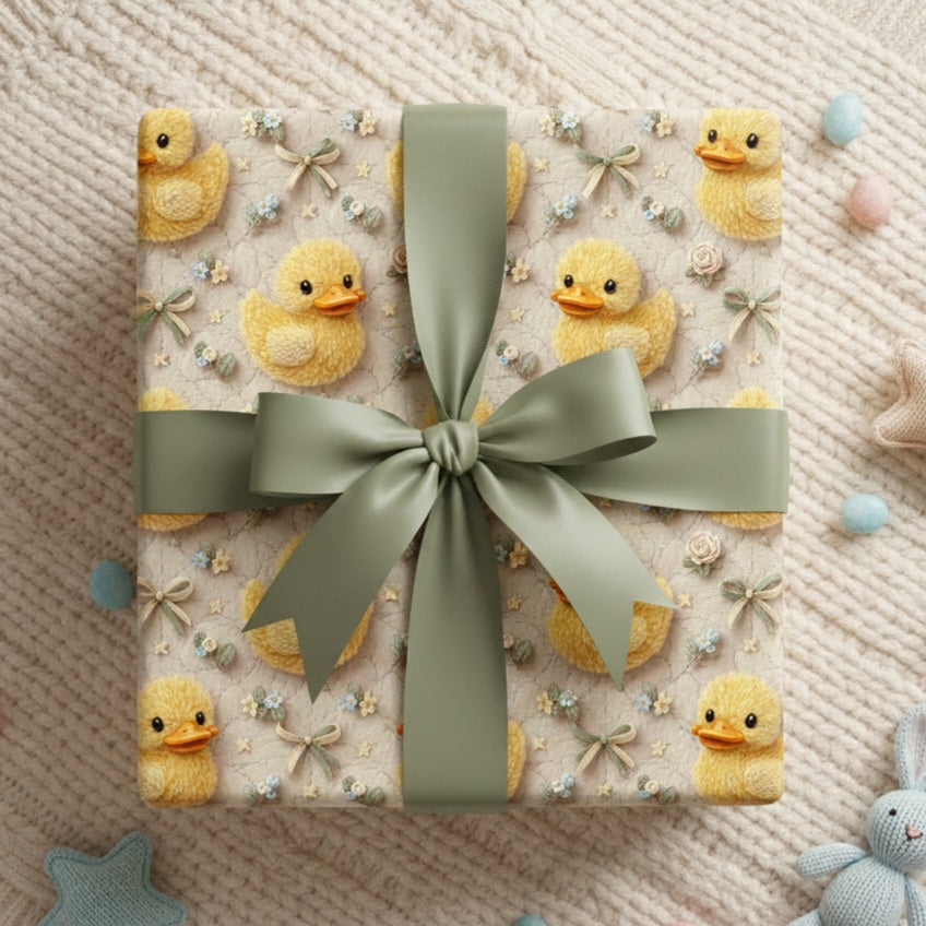 Yellow Duck Wrapping Paper | Baby Shower & Easter Duckling Floral Gift ...