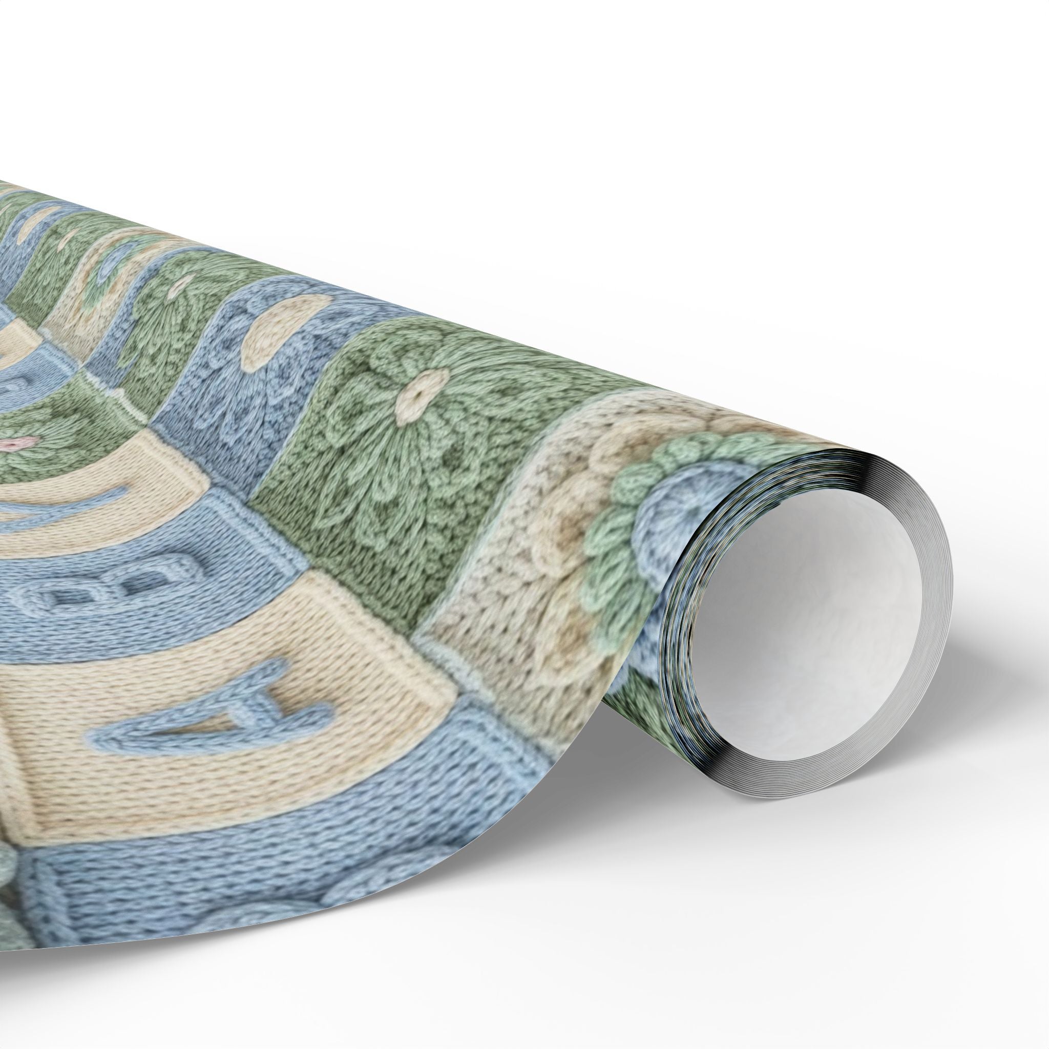 Baby Knit Blue Patchwork Wrapping Paper for Baby Shower | GiftWrapz